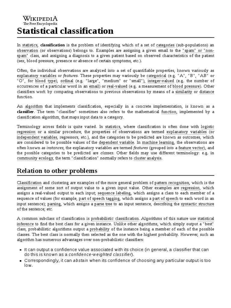 Statistical Classification Pdf Statistical Classification Data