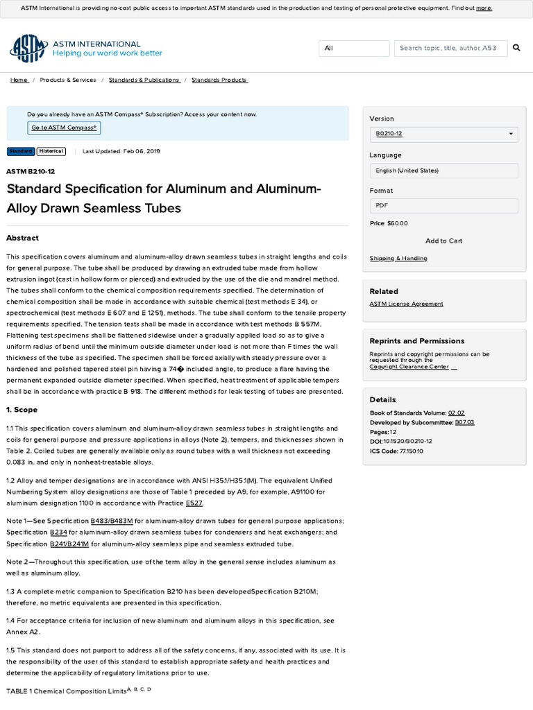 ASTM B210-12 (Preview) | Download Free PDF | Pipe (Fluid Conveyance) | Strength Of Materials