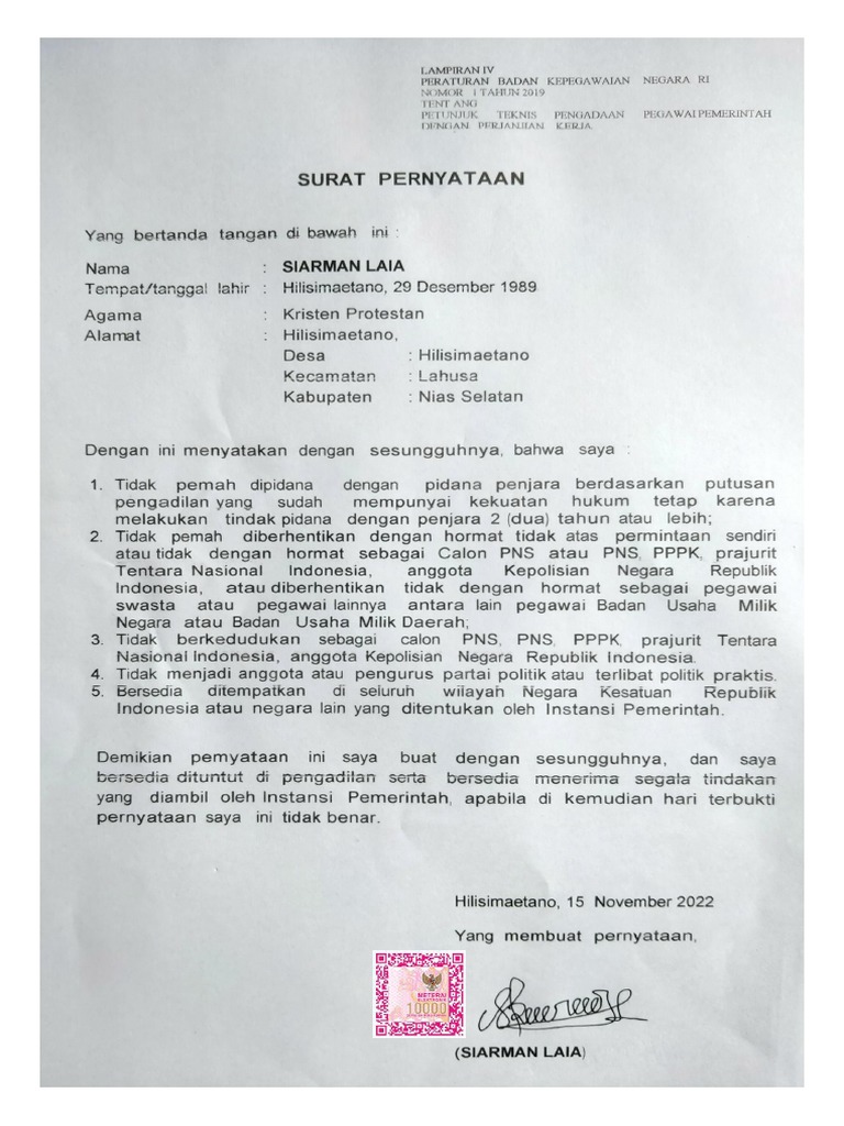 Surat Pernyataan e Meterai | PDF