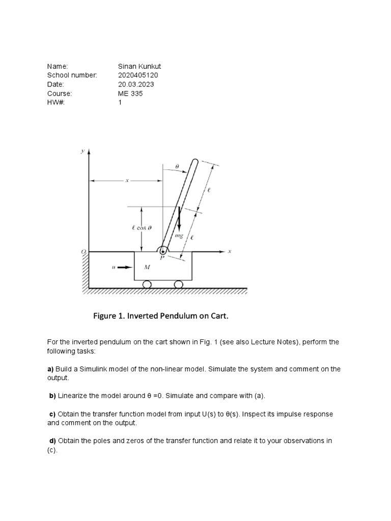 Sinan Kunkut Inverted Pendulum Repor | PDF | Mechanics | Applied Mathematics