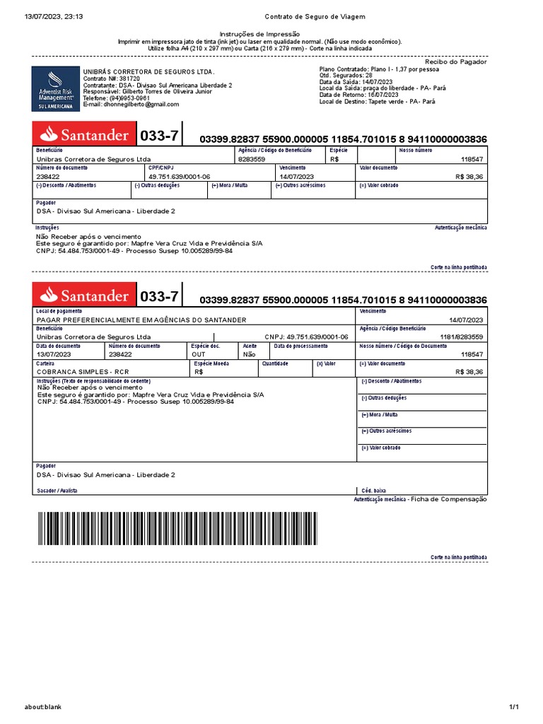 Contrato de Seguro de Viagem DSA | PDF | Impressão