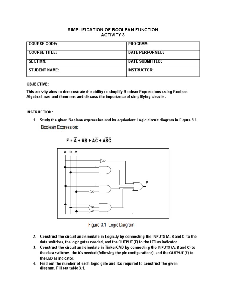 Simplification of Boolean Function | PDF | Boolean Algebra | Teaching Mathematics