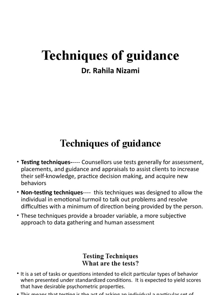 Techniques of Guidance | PDF | Psychological Testing | Educational ...