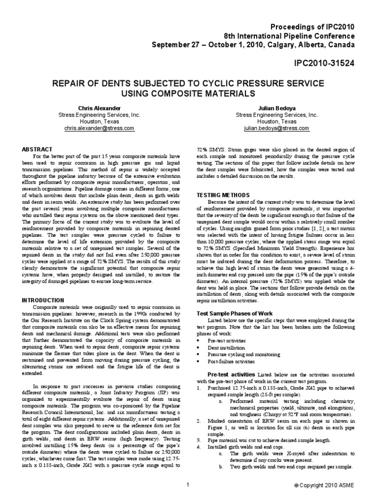IPC2010-31524 Composite Dent Repair | PDF | Composite Material ...