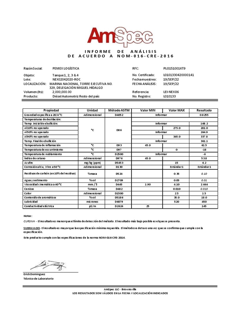 Ficha Técnica Diésel Pemex Logistica | PDF | Ciencias fisicas | Química
