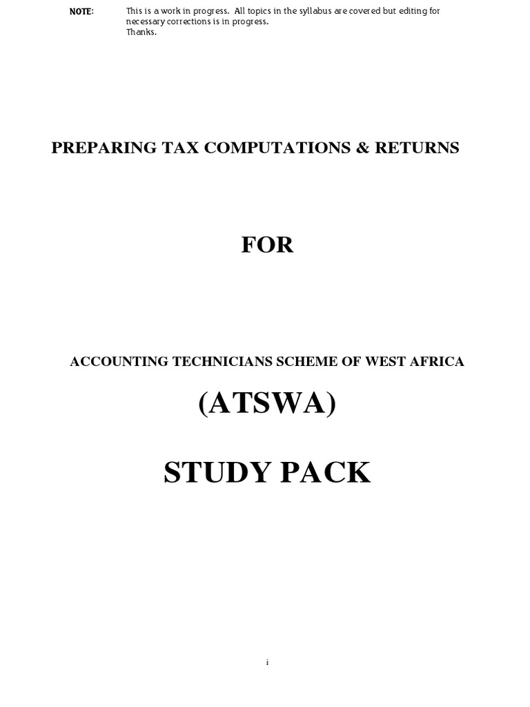 ATSWA Tax Computations Study Pack | PDF | Taxes | Value Added Tax