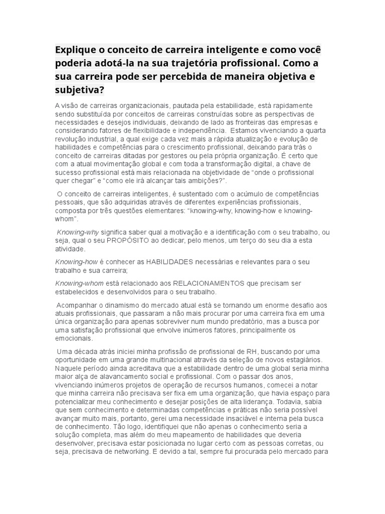 Explique o Conceito de Carreira Inteligente e Como Você Poderia Adotá ...