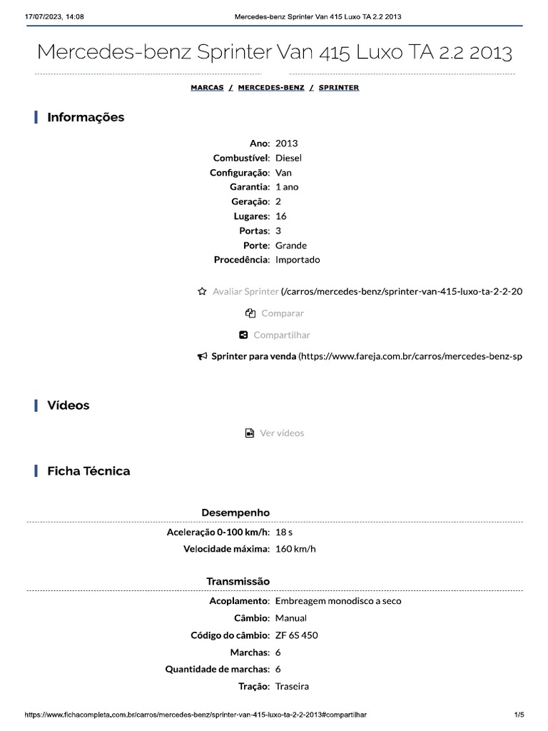 Ficha Tecnica Sprinter | PDF
