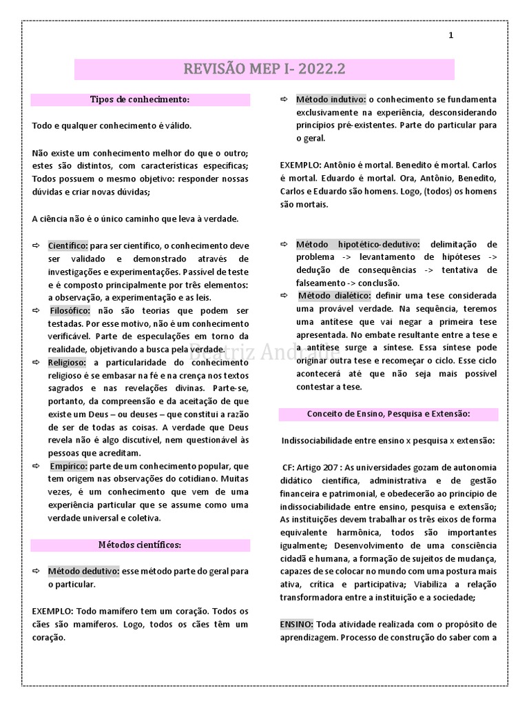 Tudo de MEP | PDF | Conhecimento | Science