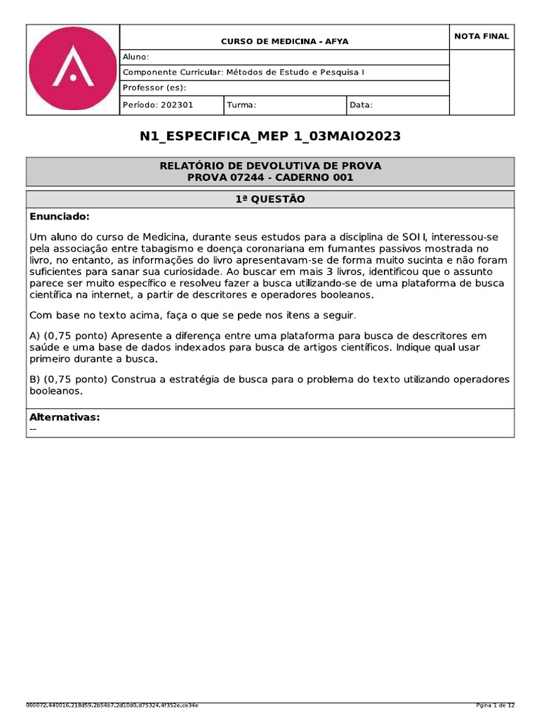 N1 - Específica - Mep 1 - 03maio2023 - Devolutiva - Caderno001 | PDF