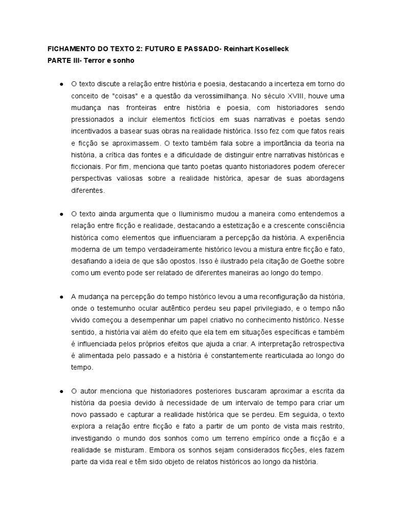 Fichamento Do Texto Futuro e Passado | PDF | Realidade | Tempo