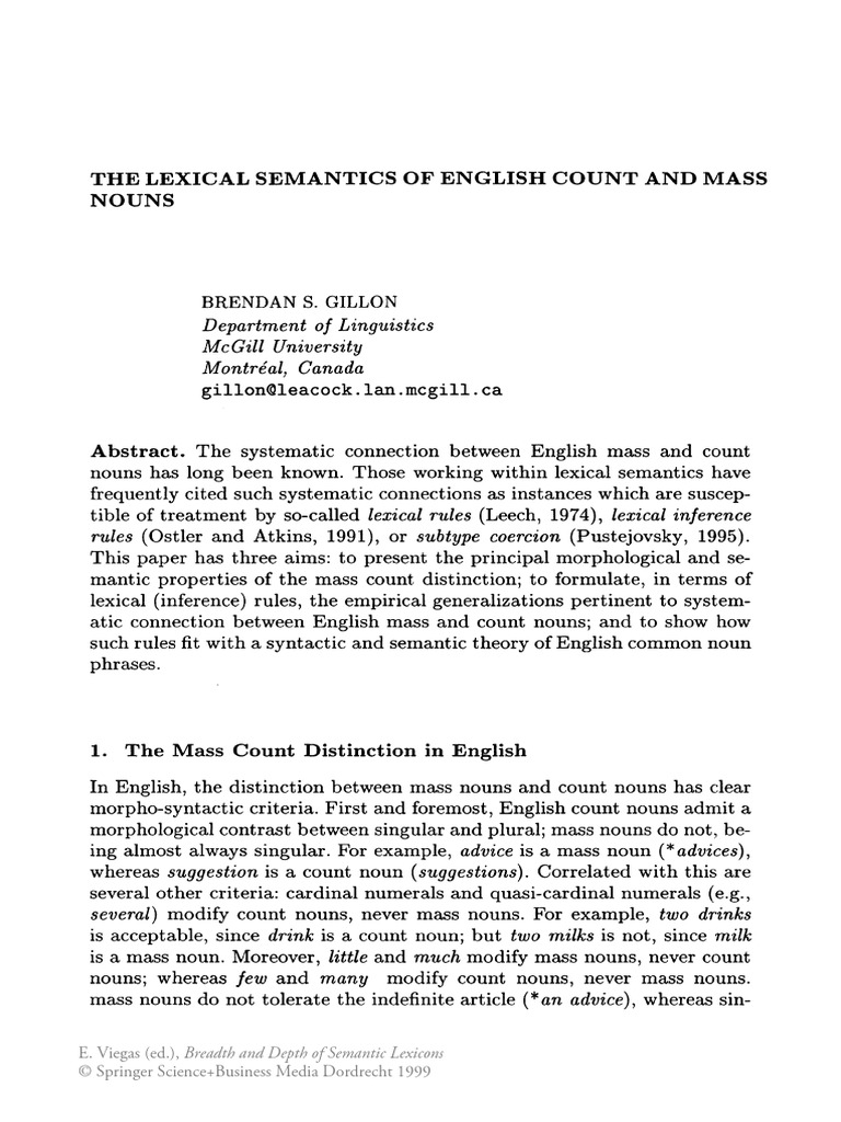The Lexical Semantics of English Count and Mass Nouns | PDF