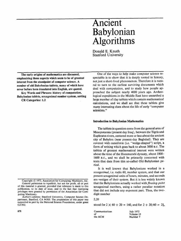 Ancient Babylonian Algorithms | PDF | Multiplication | Babylon