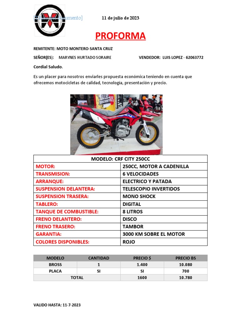 Proforma Brozz Bs 250 | PDF | Tecnología