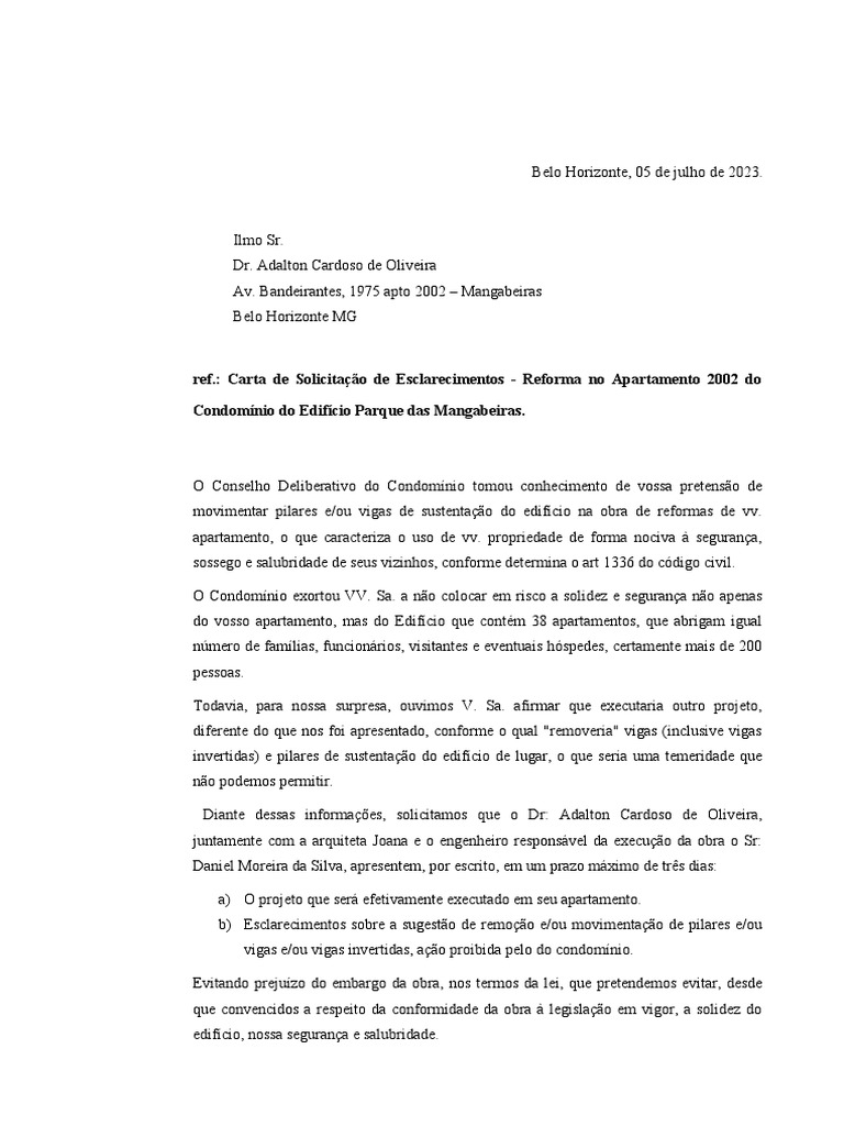 Carta de Esclarecimento | PDF | Apartamento | Casa