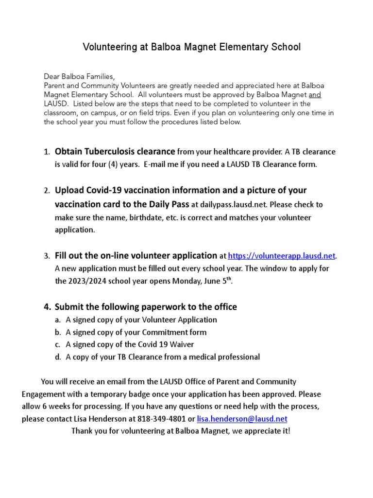 Volunteer Process at Balboa Magnet School | PDF
