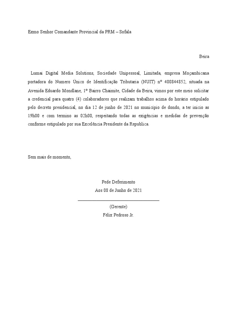 Exmo Senhor Comandante Provincial Da PRM | PDF | Finanças e ...