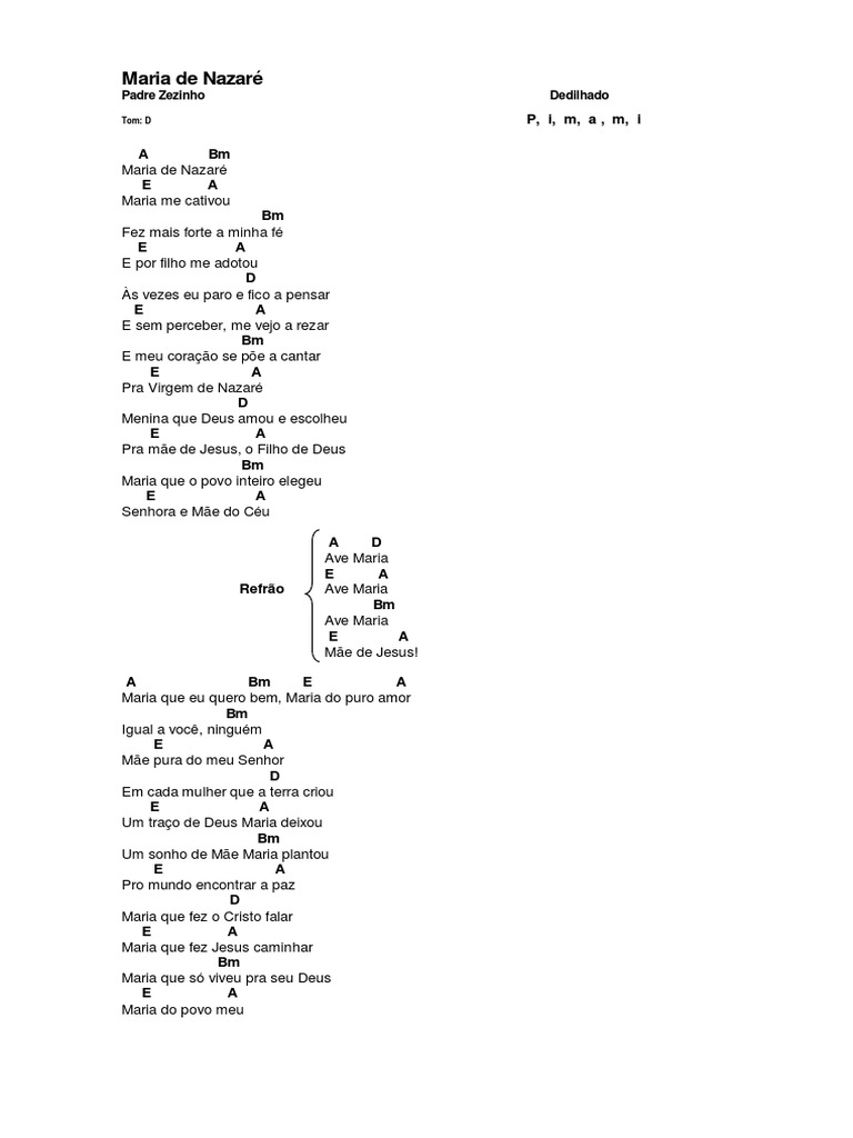 Maria de Nazaré - Pe Zezinho Cifra - Tom A | PDF