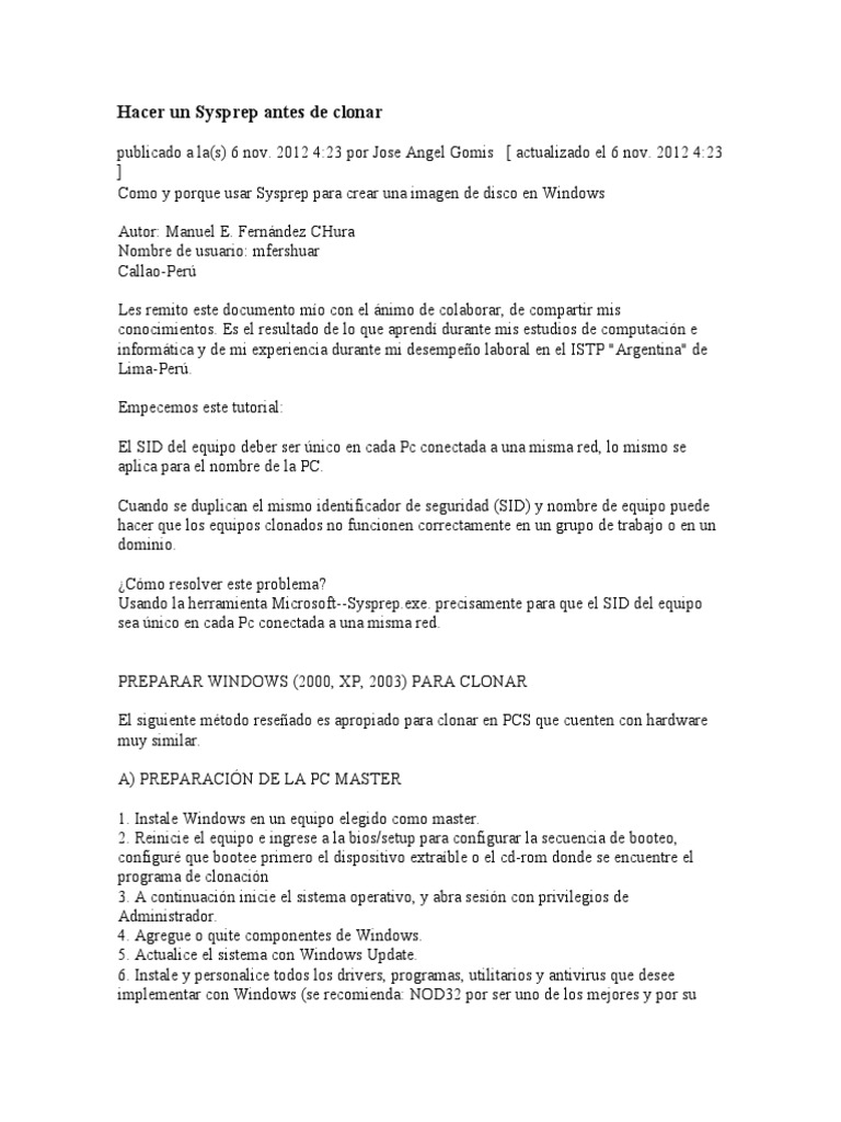 Sysprep: Clonación de Windows Efectiva | PDF | Archivo de computadora | Microsoft Windows