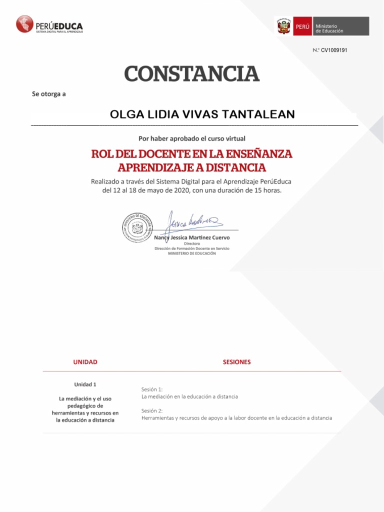 Certificado Rol Del Docente A Distancia | PDF