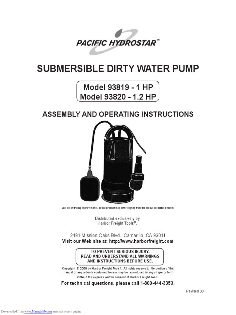 Submersible Dirty Water Pump 93819 | PDF | Ac Power Plugs And Sockets ...