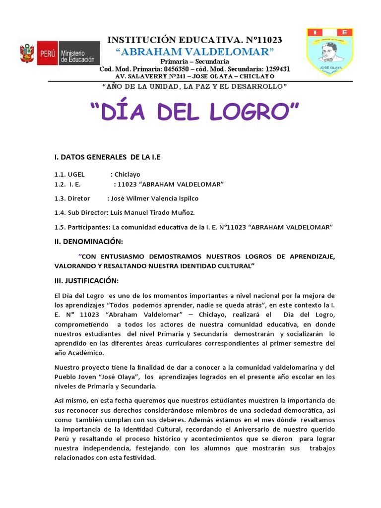 Proyecto I Dia Del Logro1 | PDF | Enseñando | Aprendizaje