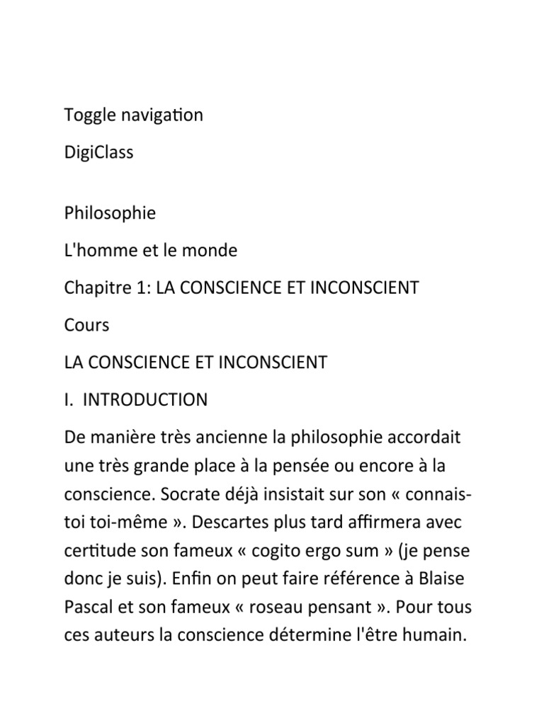 La Conscience et l'Inconscient en Philosophie | PDF | Psychanalyse ...