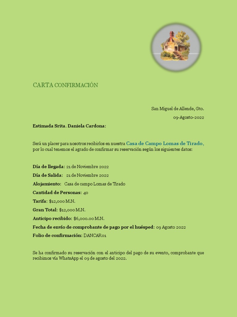 Carta Confirmación | PDF