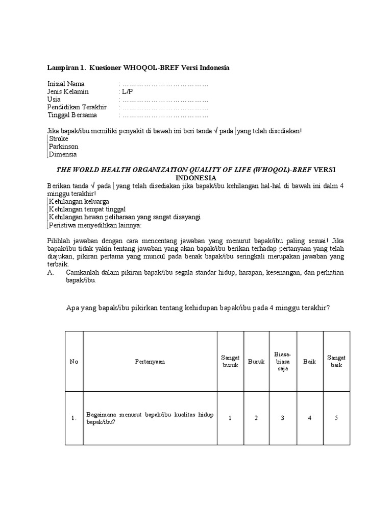 Kuesioner Quality of Life | PDF