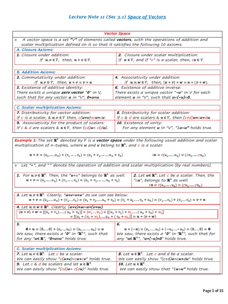3.1 Space of Vectors | PDF | Linear Subspace | System Of Linear Equations