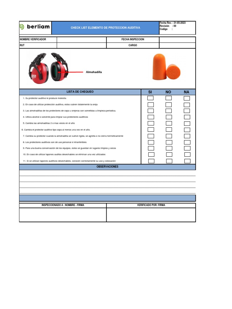 Check List - Elemento Protección Auditiva | PDF