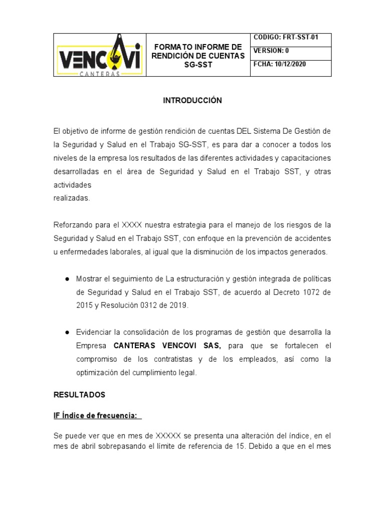 Formato Informe de Rendicion de Cuentas SG-SST | PDF | Finanzas y dinero