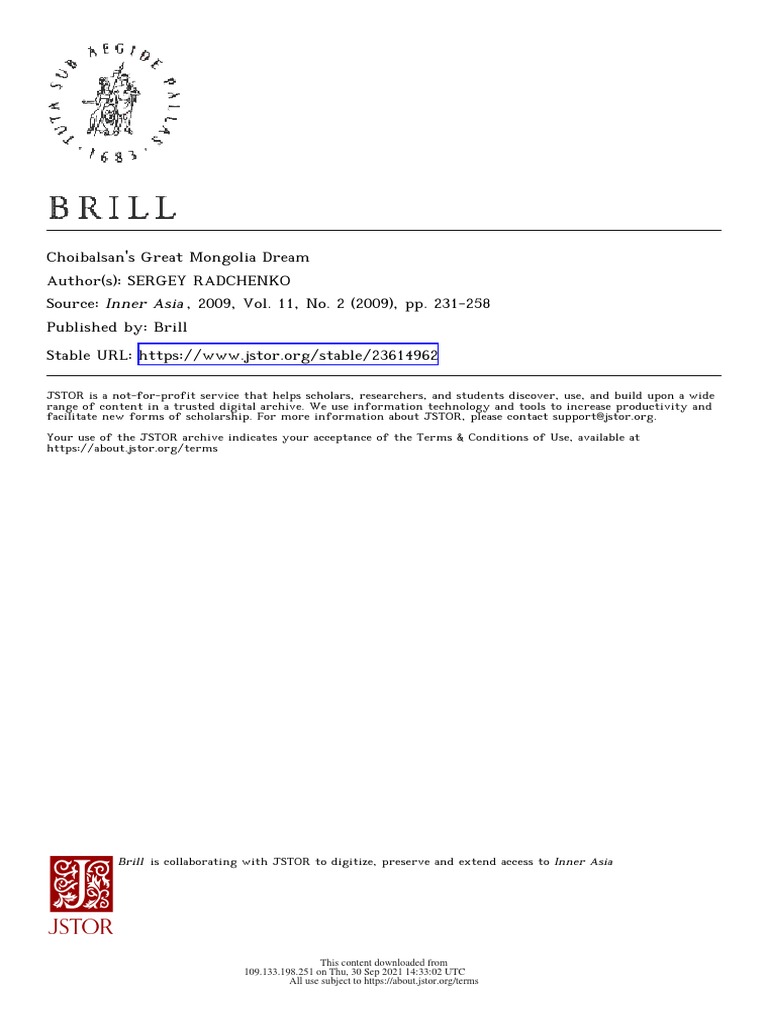 Choibalsan's Great Mongolia Dream Author(s) : SERGEY RADCHENKO Source ...