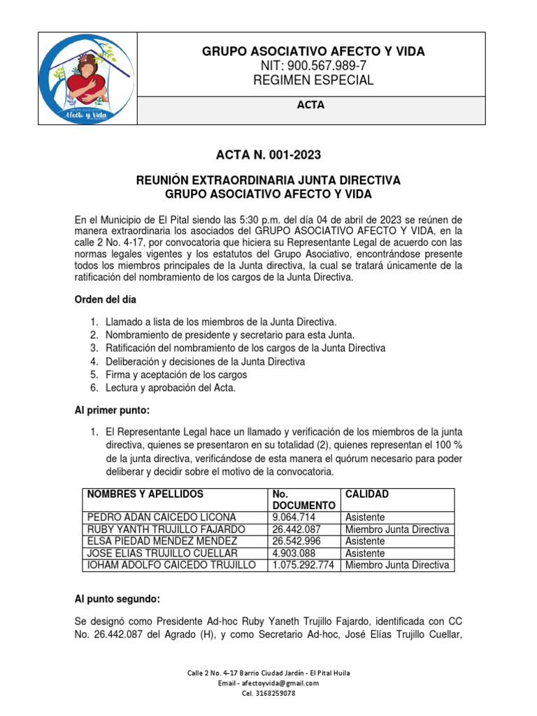 Acta Junta Directiva 001 04072023 | PDF | Gobierno