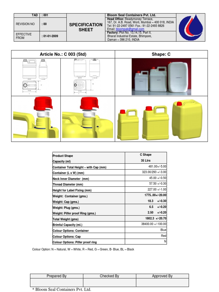 Bloom Seal C Shape Container Specs | PDF | Manufactured Goods