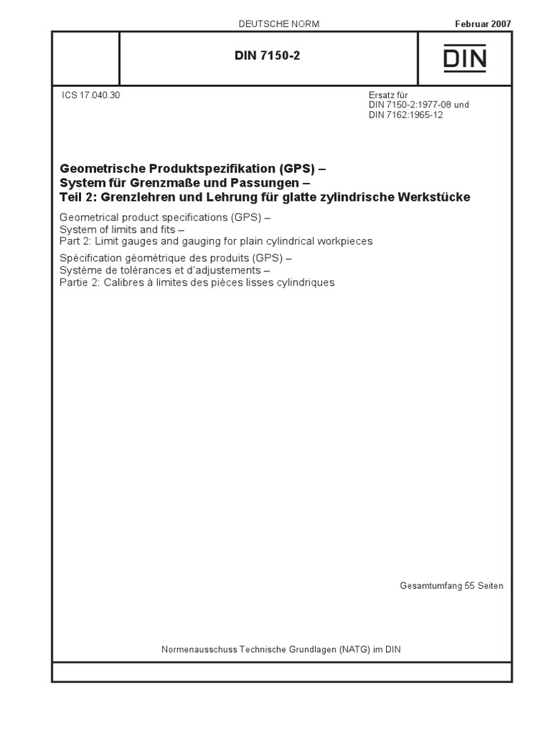 Normes DIN 7150 et 7162 en 2007 | PDF