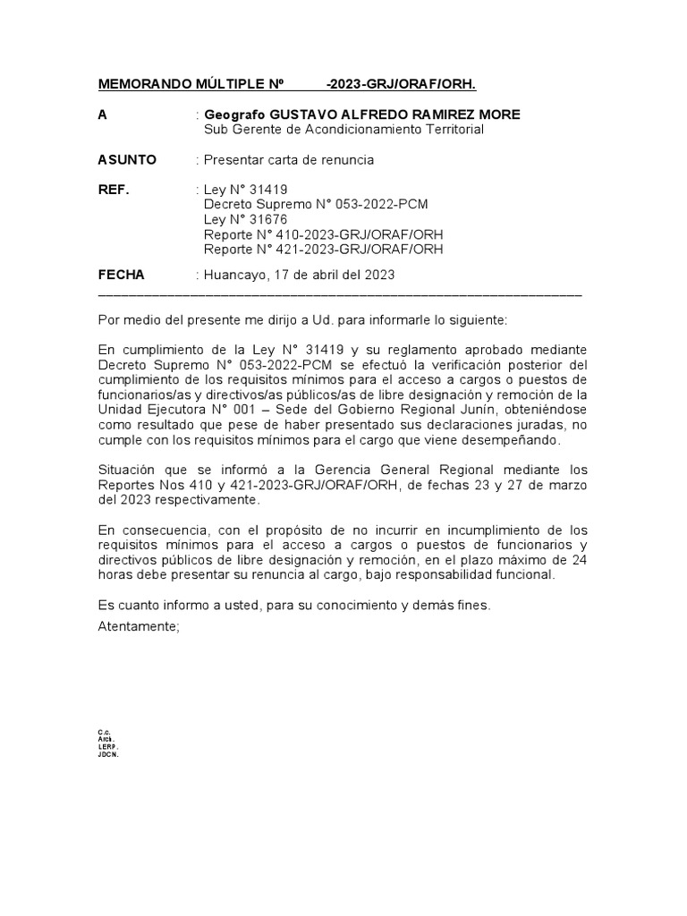 Memorando Múltiple Nº | PDF | Gobierno