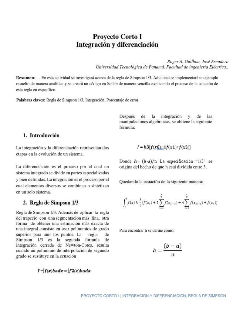 Proyecto Corto Regla de Simpson | PDF | Integral | Matemáticas