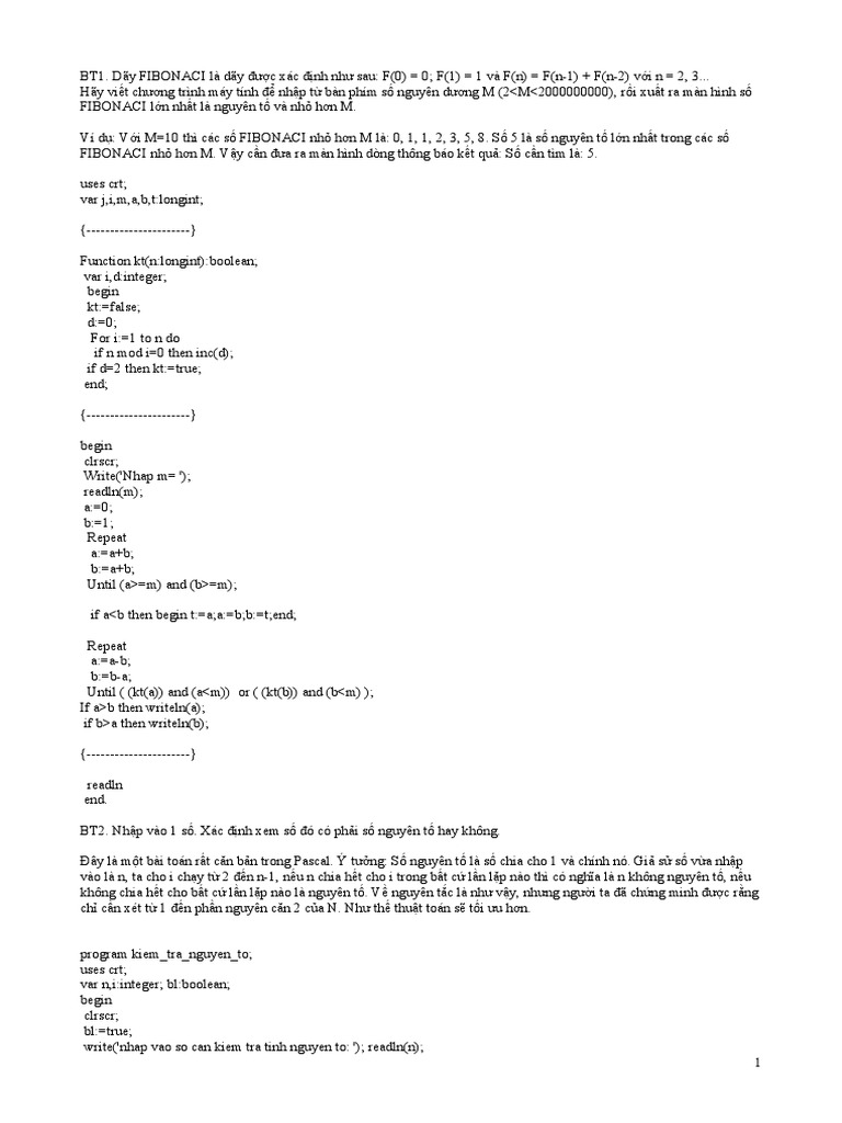 Bai Tâp Pascal | PDF