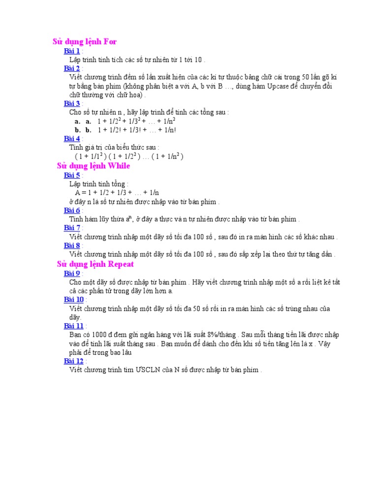Cau Lenh Lap (For-While-Repeat) | PDF