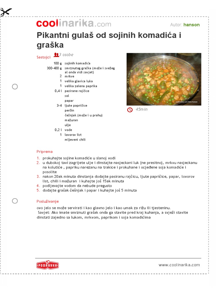Pikantni Gulas Od Sojinih Komadica I Graska | PDF
