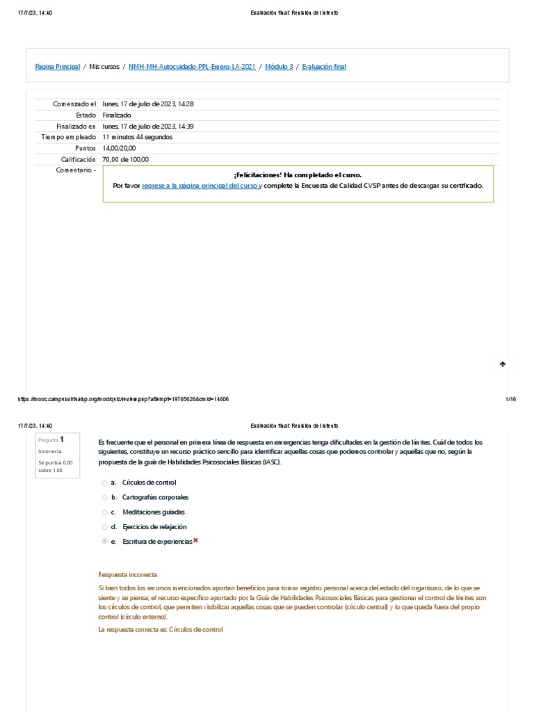Evaluación Final - Revisión Del Intento2 | PDF | Estrés (biología) | Trauma psicólogico