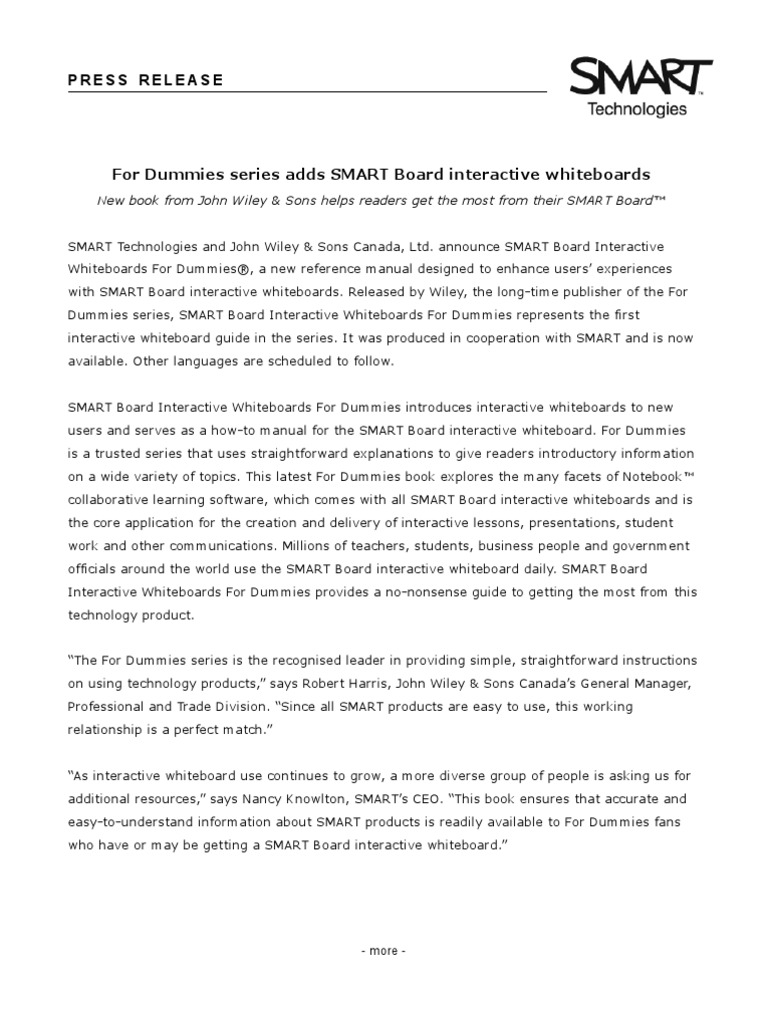 SMART Board For Dummies Book | PDF | Communication | Business