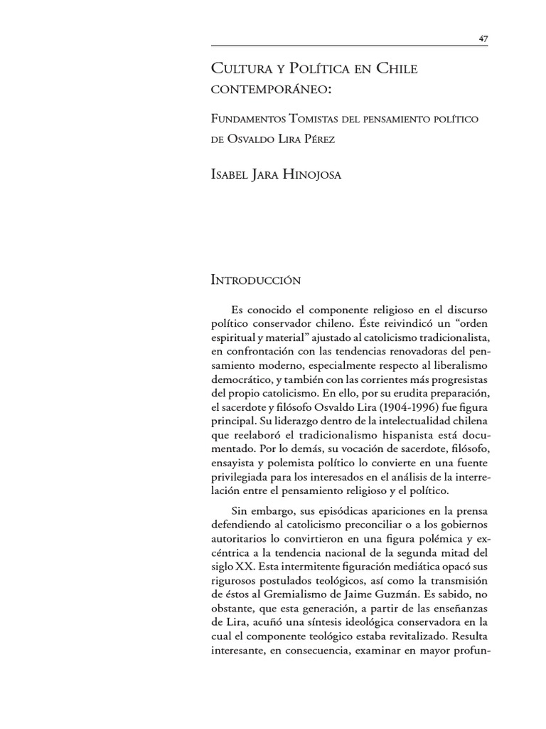 Cultura y Politica en Chile Contemporaneo Fundamentos Tomistas Del Pensamiento Politico de ...
