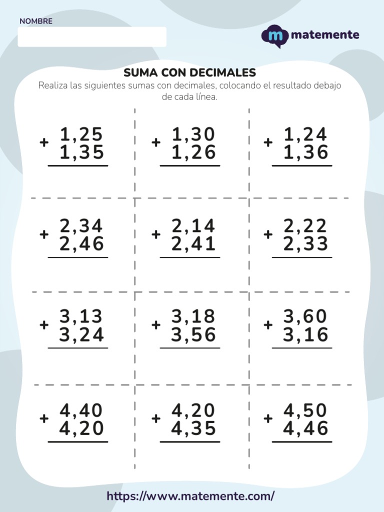 Suma de Decimales Ejercicios | PDF