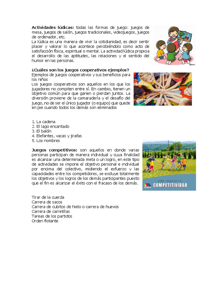 Actividades lúdicas: juegos cooperativos y competitivos | PDF | Juegos ...