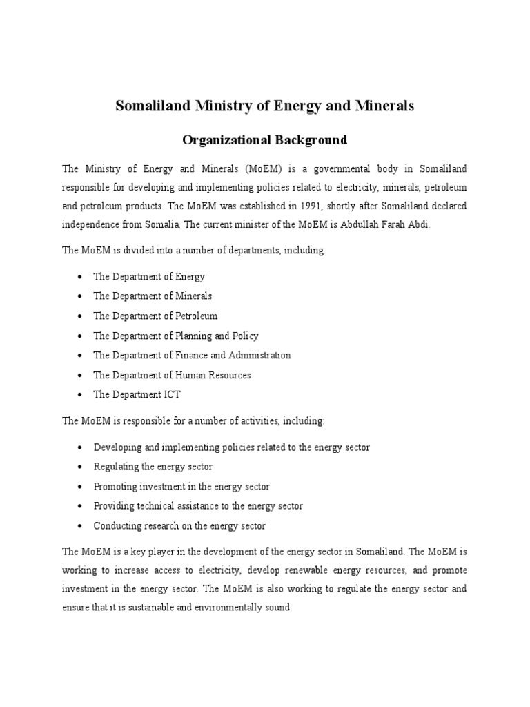 Somaliland Energy and Minerals Overview | PDF | Energy Industry ...