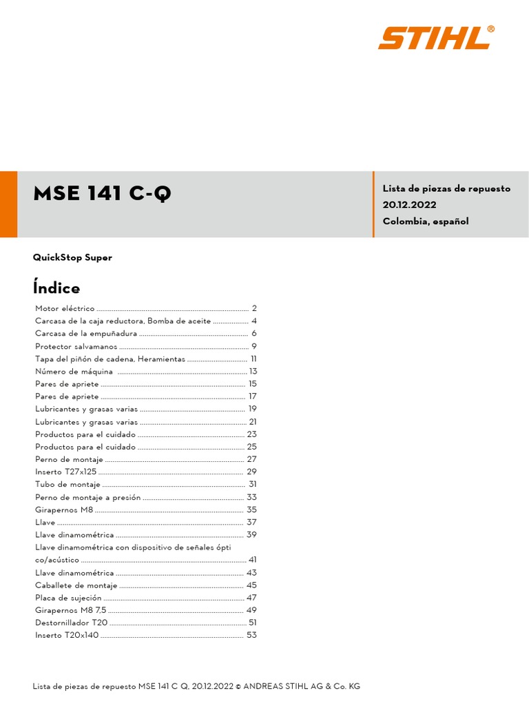 Despiece Mse 141 | PDF | Tornillo | Herramientas