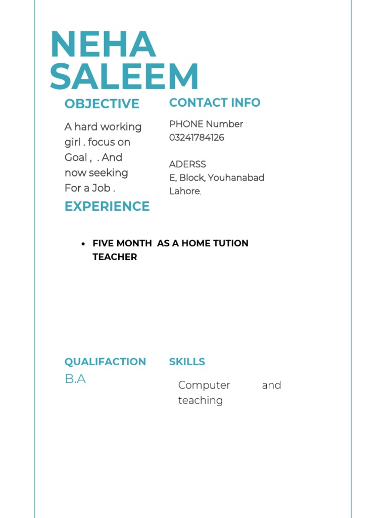 Neha Saleem CV | PDF | Career & Growth