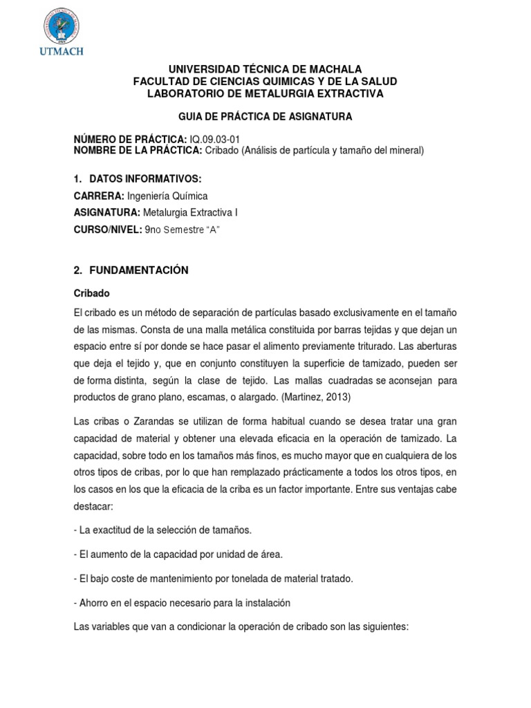 Guia Pract. Cribado y Analisis Granulometrico | PDF | Velocidad | Pendiente